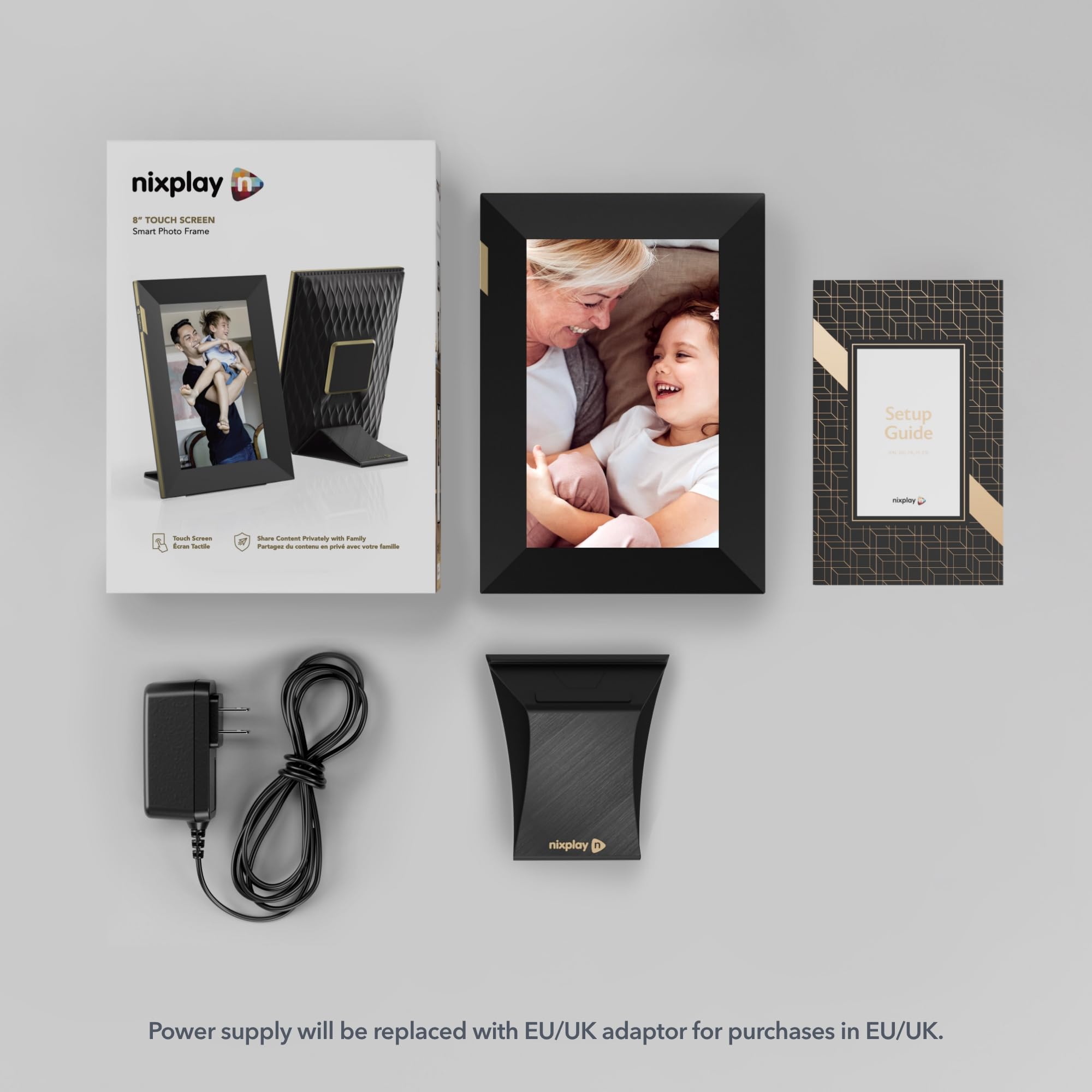 Nixplay 8 inch Touch Screen Digital Picture Frame with WiFi (W08K), Black-Gold, Share Photos and Videos Instantly via Email or App