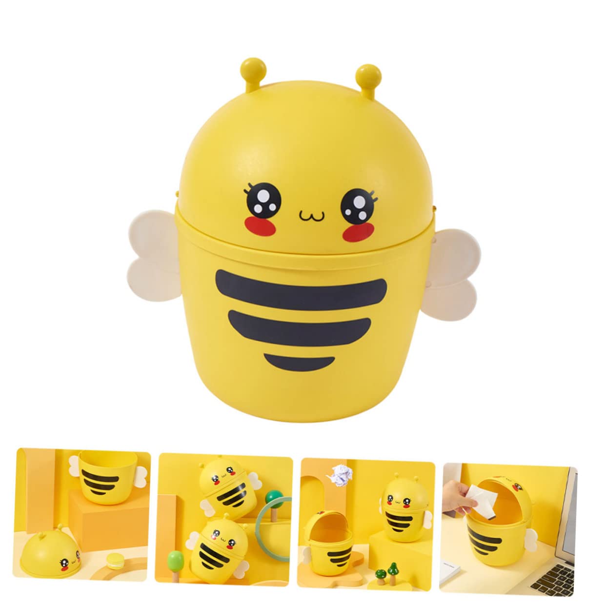 PRETYZOOM Wastepaper Bin 2pcs Bee Mini Garbage Desktop Garbage Bin Honey Trash Can Metal Garbage Can Desktop Honey Containers Desk Garbage Bin Pen Plastic Clamshell Waste Paper Box Small