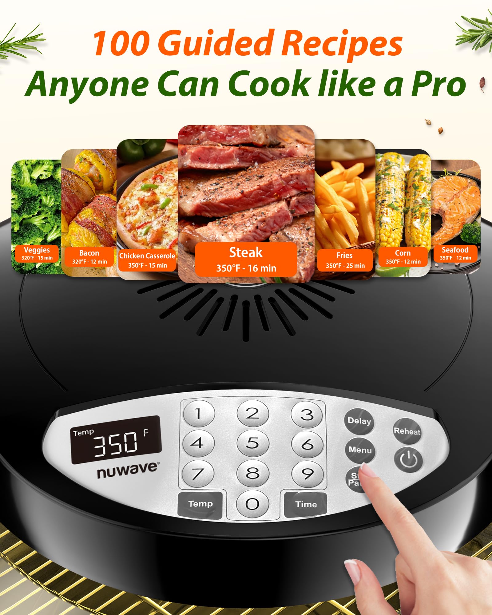 Nuwave Oven Pro Plus Air Fryer, Infra-Red Countertop, 2025 Advanced Convection, No Defrosting or Preheating, Cook Fresh or Frozen, Durable Power Dome, 100 Presets & 50 Memory, PFAS Free, Black