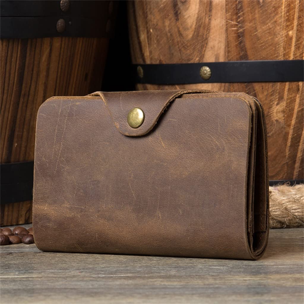 LIUZH Hand-Stitched Leather Retro Purse Men's Long Money Clip Wallet Men's Storage Bag Wallet