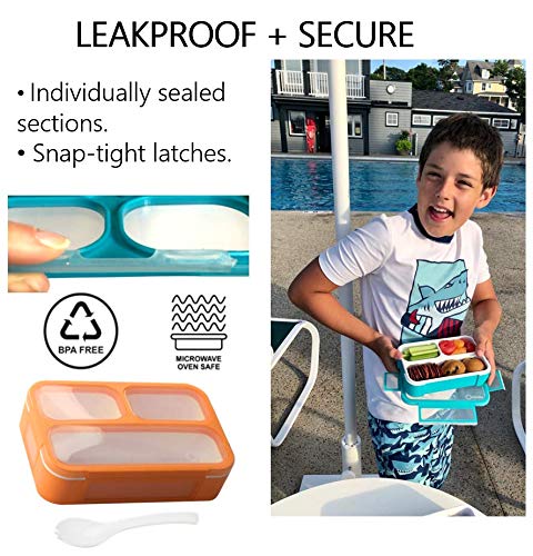 kinsho MINI Lunch-Box Snack Containers for Kids | SMALL Bento-Box Portion Container | Leak-proof Boxes for School Work Travel | Best for Adults Boys or Girls | Blue + Orange Set of 2