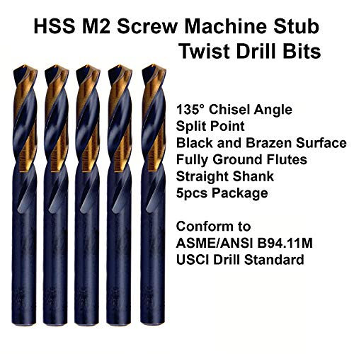MAXTOOL 17/64" 5pcs Identical Screw Machine Drills HSS M2 Twist Stub Drill Bits Black & Bronze Fully Ground Straight Shank Short Drills; SMF02H10R17P5