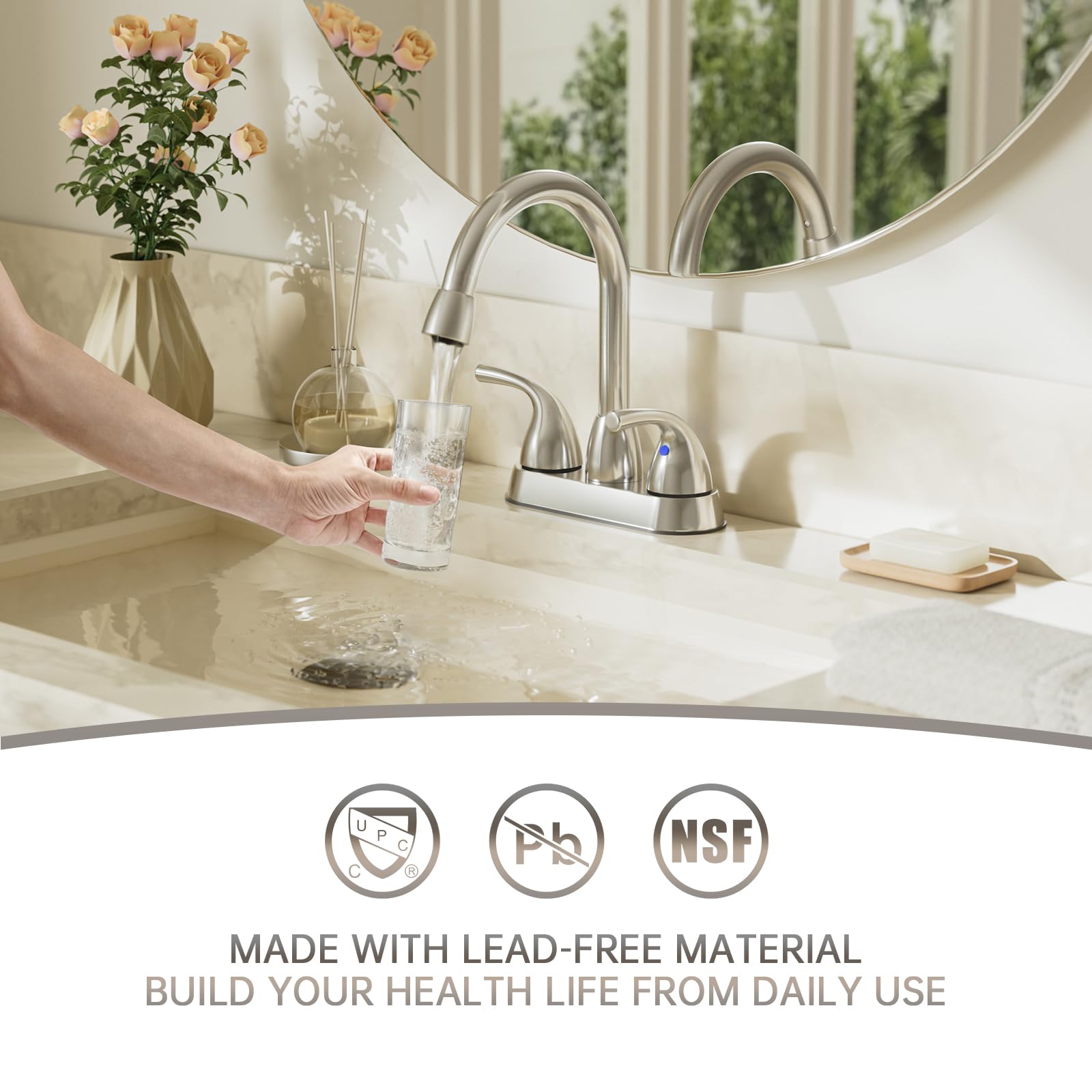 Phiestina Pull Down Sprayer Chrome 4 Inch Bathroom Faucet,3 Hole Centerset Pull Out Bathroom Sink Faucet,with 360 Swivel Spout,Metal Pop-Up Drain and Water Supply Lines,BF04007-B11-C