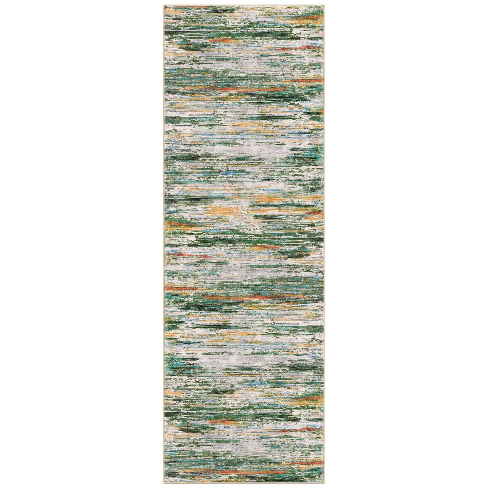 Siiloom 2x6 Green Multi Modern Abstract Runner Rug for Hallways, Super Soft Hallway Decor Kitchen Rugs with Non-Slip, Non-Shedding Washable Rug for Hallways Entryway Bedroom Bathroom Laundry Indoor