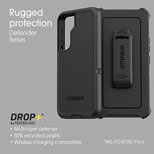 OtterBox Galaxy S22 Defender Series Case - BLACK, rugged & durable, with port protection, includes holster clip kickstand