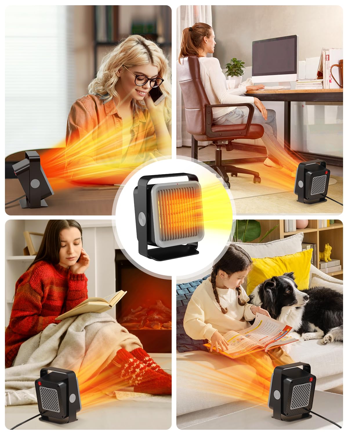XIUREI Space Heater, Desk Heater with 600W, 45° Adjustable Angle, Tip-Over & Overheat Protection, Dual Heat Settings, Small Electric Heater for Indoor Office Use, Black