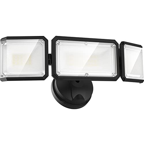 LEPOWER 42W Flood Lights Outdoor - 4200LM High Brightness LED Security Lights Outdoor with 3 Heads, Switch Controlled Exterior Flood Light & 220° Wide Angle, IP65 Waterproof for Garage, Yard, Porch