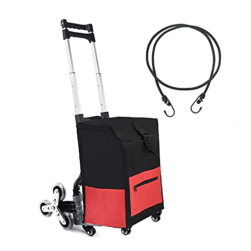 LEADALLWAY Shopping Carts for Groceries with 6+4 Wheels Portable Telescopic Handle Aluminum Stair Climbing Cart (with Rope+Shopping Bag)