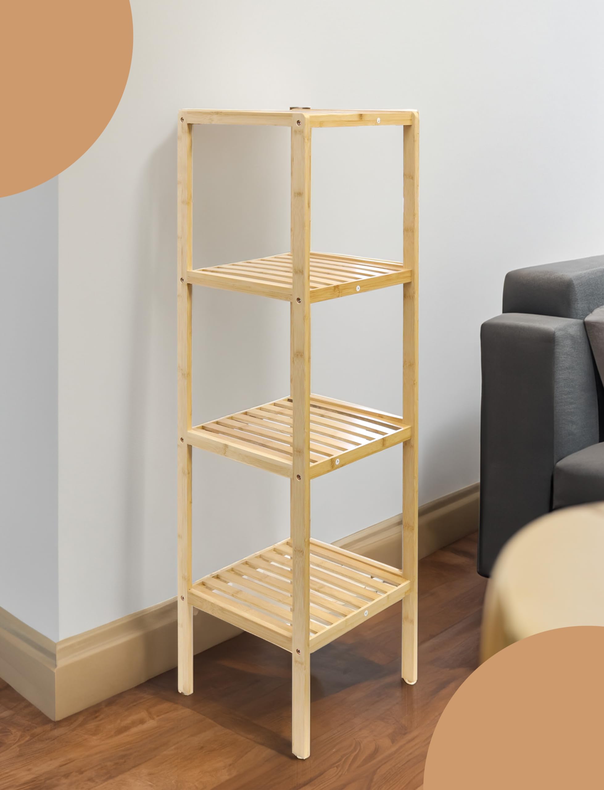 RoyalHouse Bamboo Bathroom Storage Shelf, 3-Tier Shelving Unit, Shelving Unit for Bathroom, Living Room, Kitchen