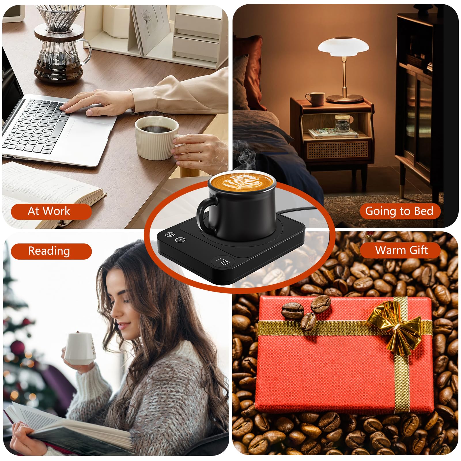 Mug Warmer, Coffee Warmer with 3 Temperature Settings, Auto Shut On/Off Coffee Mug Warmer, Coffee Cup Warmer with 2-12H Timer, Coffee Warmer for Desk/Home/Office, Cup Warmer for Milk/Coffee/Tea, Black