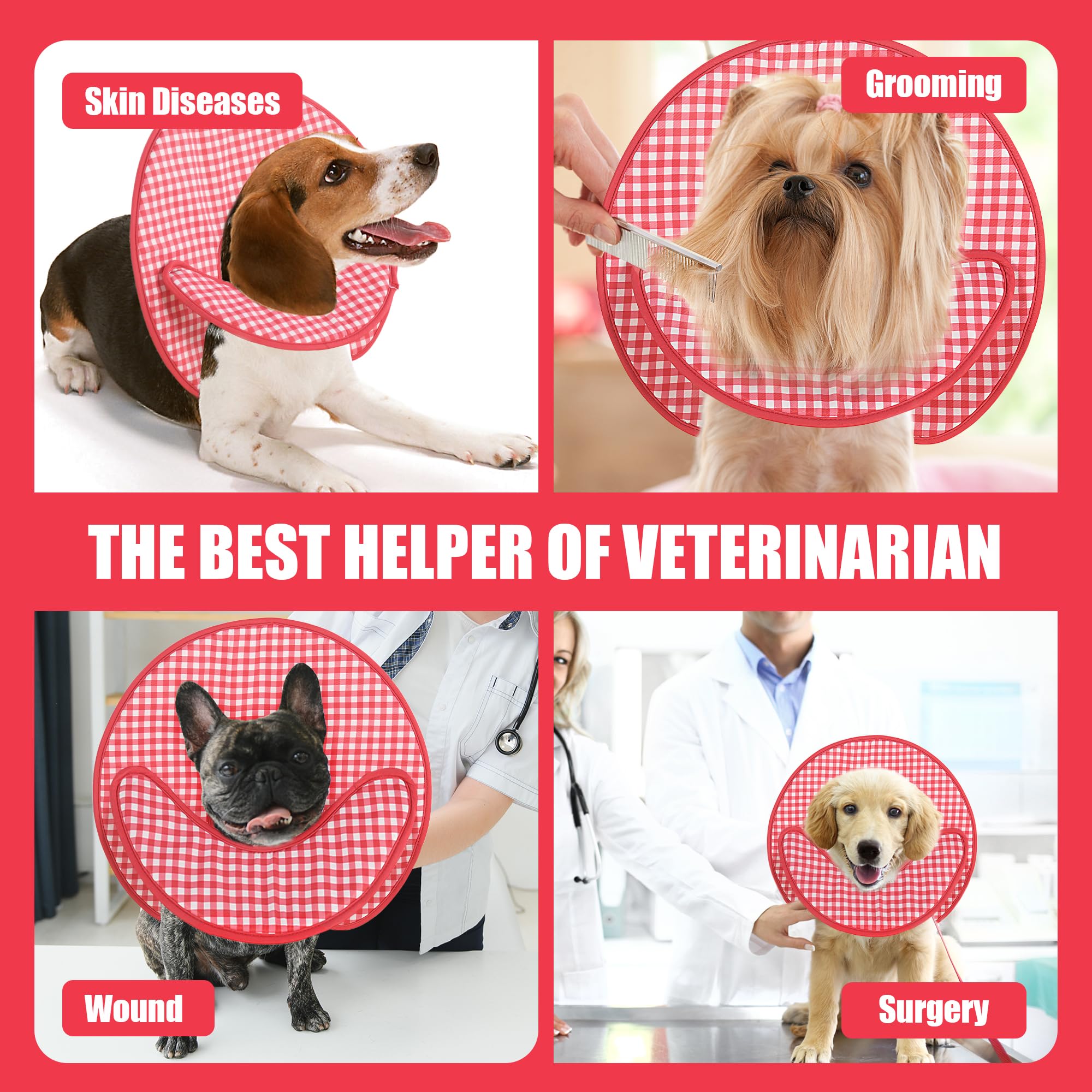 ROYALAY Adjustable Dog Cones for M S Dogs, Soft Cone Collar Recovery Collars to Prevent Pets from Touching Wounds, Unique Chest Fixation, Unbound Neck, Not Block Vision Comfortable for Dogs,S,Red