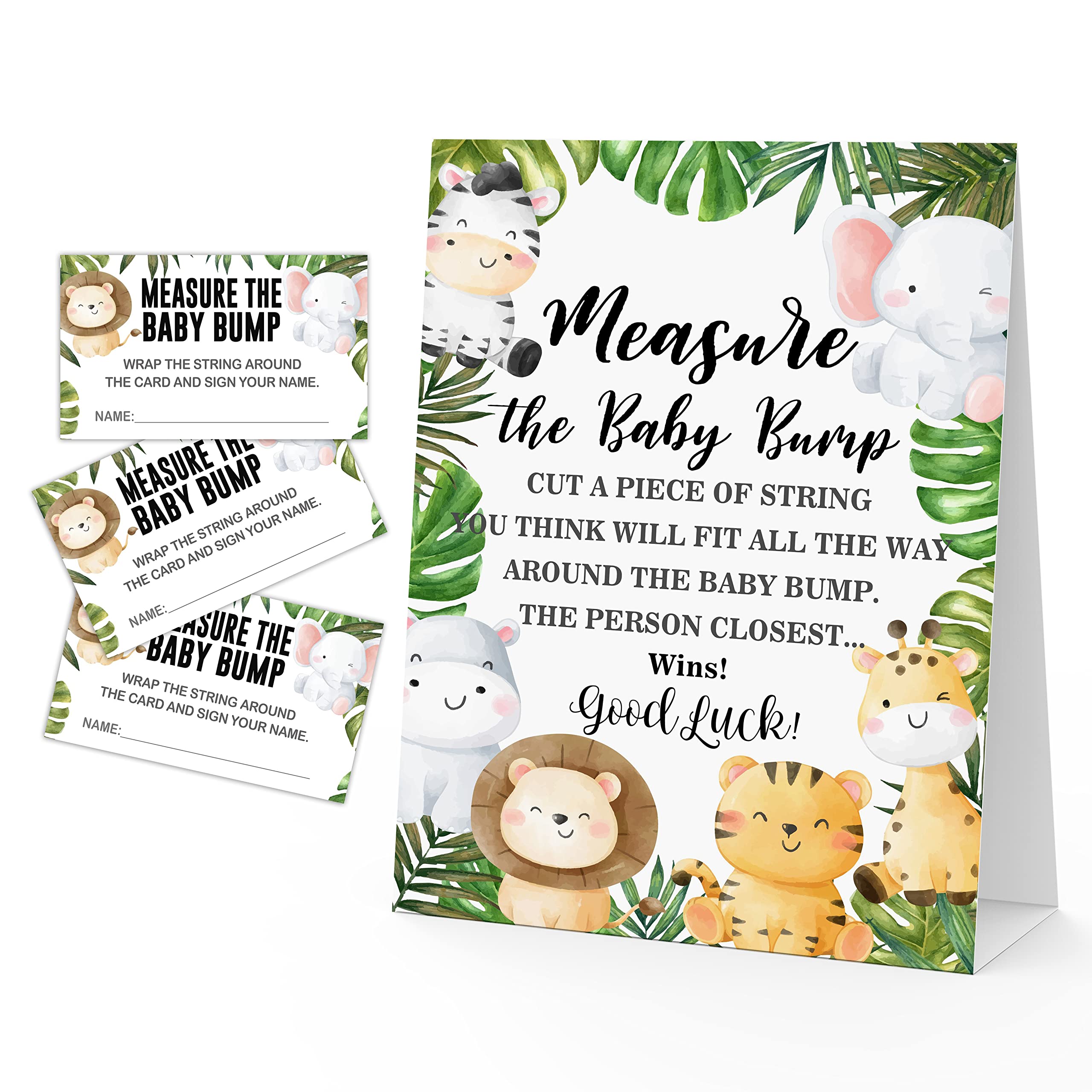 mermermu Measure Mommy's Belly Game, Jungle Animal Theme 1 Sign & 50 Guess Cards Kit