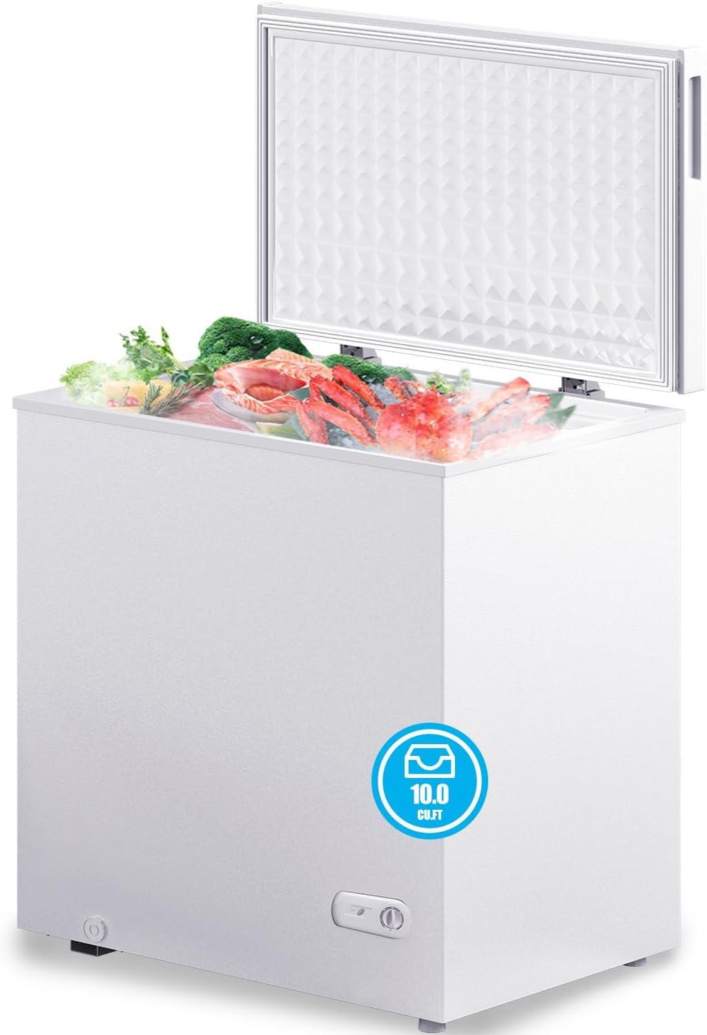 Muhub 10.0 Cu.Ft Deep Freezer with Removable Basket,Top Opening Chest Freezer, 10.0 Cubic Feet Large Freezer, Low noise,Adjustable Temperature(10.0 Cu.Ft)