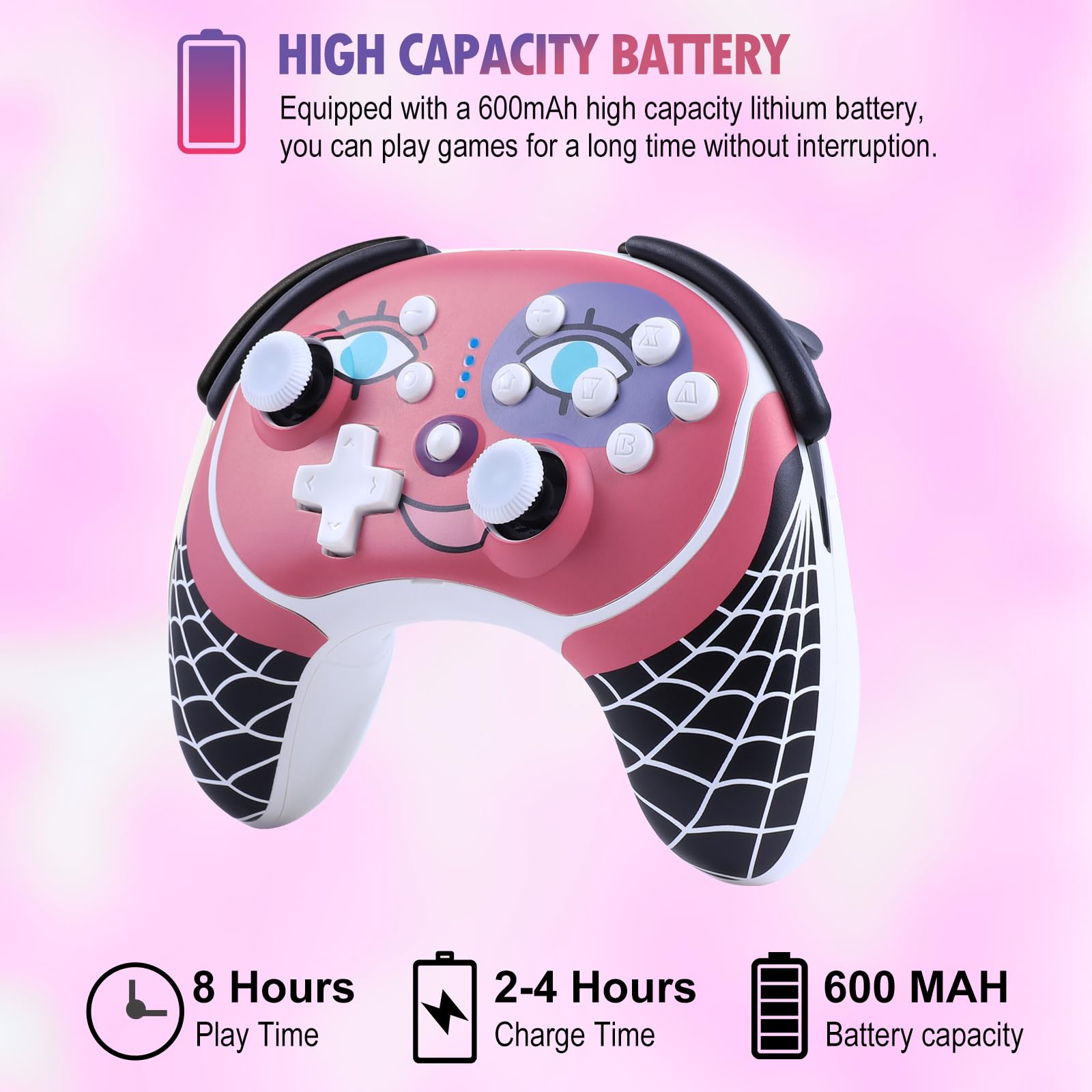 KINGEAR Wireless Switch Controller, Cute Dog Switch Pro Controller for Switch/Lite/OLED, Gaming Controller Gamepad with Wake-up,Dual Vibration,Gyro Axis,Turbo & Programmable Function,2 DIY Magnetic Replacement Cover(Purple+Pink)
