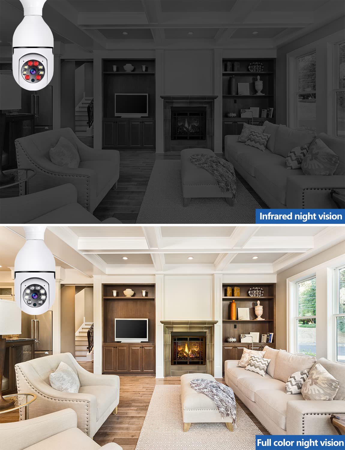Light Bulb Security Camera, 2.4GHz & 5G WiFi Security Cameras Wireless Outdoor, 360 Degrees Home Surveillance Light Socket Security Camera, Full-Color Night Vision Bulb Camera Mobile Phone Remote View