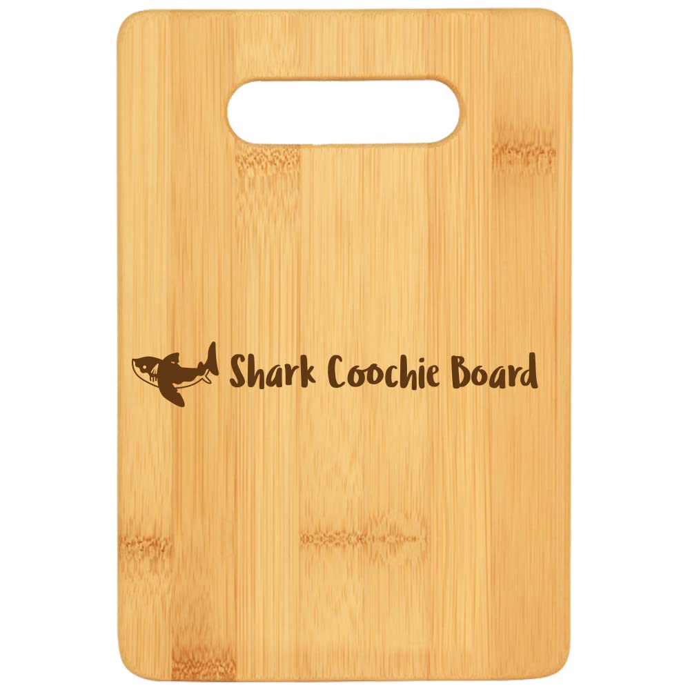 Katie McGrath Designs Shark Coochie Board Funny Custom Cutting Board with Handle - Gift Idea for Men,Women,and Friends,L,Bamboo
