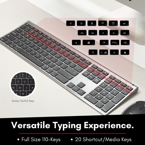 Macally Premium Bluetooth Keyboard and Mouse for Mac - Multi Device - Rechargeable Mac Wireless Keyboard and Mouse Combo (110 Keys) - Slim Keyboard Mouse for MacBook and iMac - Space Gray