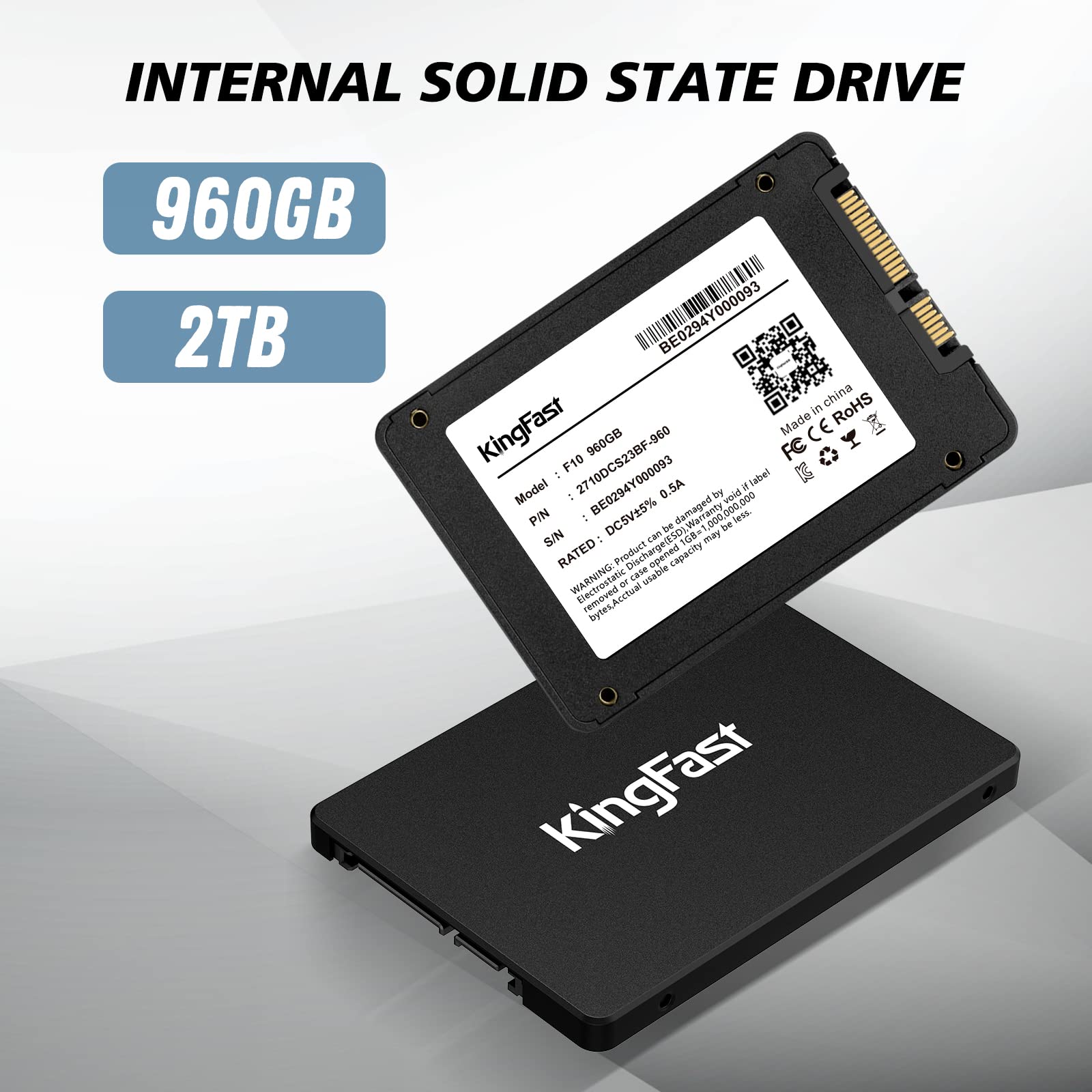 KingFast 960GB SSD SATA III 6 Gb/s 2.5 Inch SSD Internal Hard Drive SSD Up to 560 MB/s Compatible with Laptop & PC Desktop