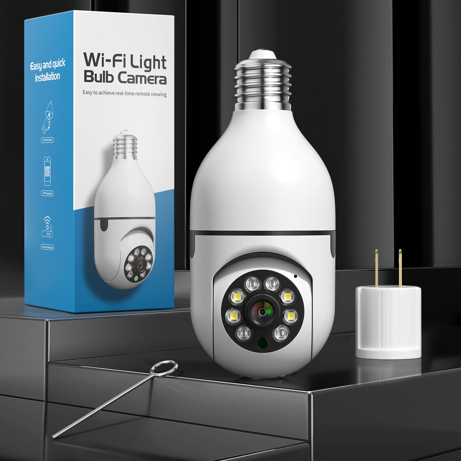 Light Bulb Security Cameras Wireless Indoor 355 Degree Pan/Tilt 3MP 1080P Camera Surveillance with Motion Detection Alarm Night Vision Two-Way-Talk Supported 2.4GHz WiFi (Not Compatible 5GHz Wi-Fi)