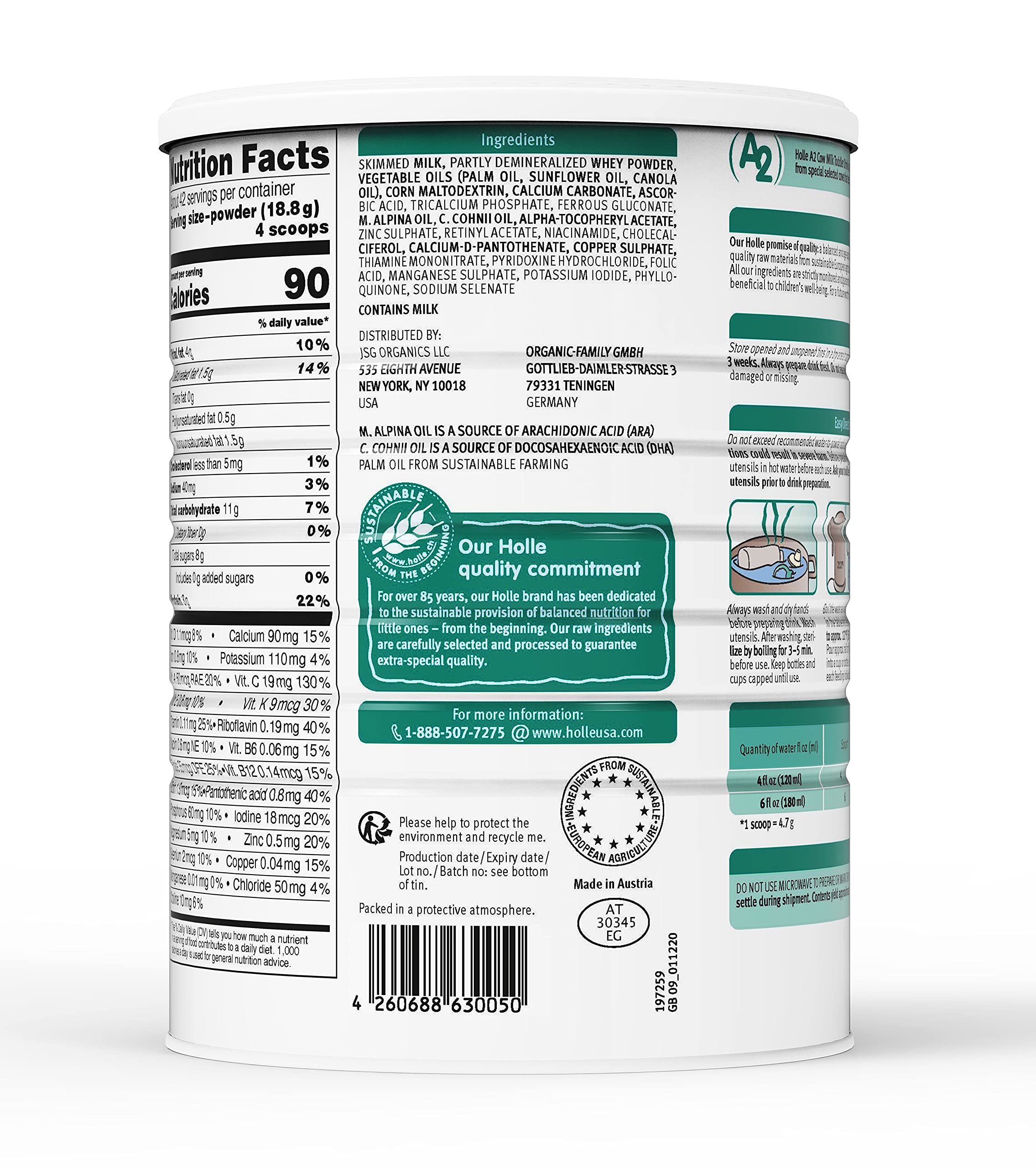 Holle A2 Non-GMO - European Whole Milk Toddler Drink - with DHA for Healthy Brain Development - 1 Year & Up