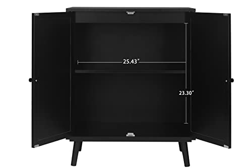 ORRD Sideboard Buffet Cabinet, High Kitchen Storage Cabinet with Rattan Doors and Adjustable Shelves, Accent Home Furniture for Living Room, Bedroom (Black)