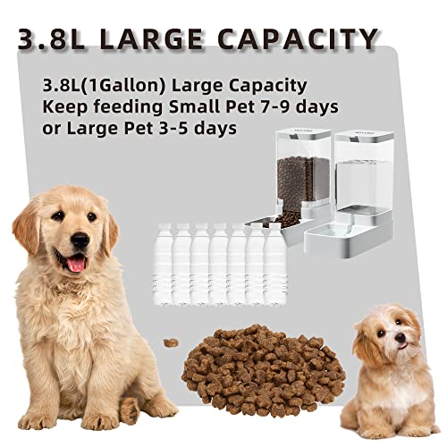 NKECOBJI Gravity Pet Feeder and Water Dispenser Set, Automatic Dog Feeder and Dog Water Dispenser for Dogs Cats Pets Animals Large Capacity(1Gallon)
