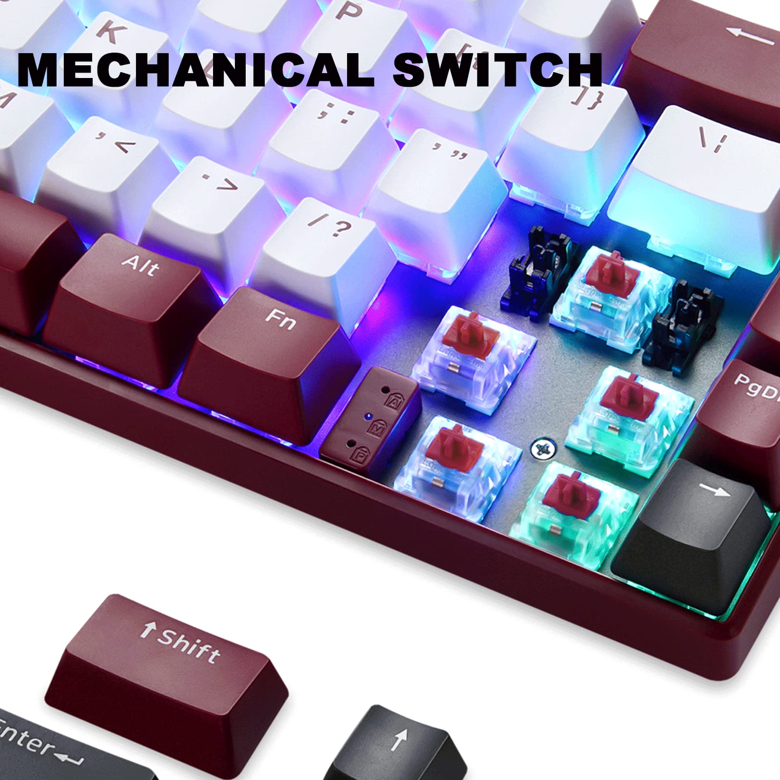 MOTOSPEED BK67 Bluetooth 5.0 Wired Mechanical Keyboard with Red Switch/LED Backlit/Rechargeable Battery/Type-C,67 Keys Compact Gaming Keyboard Compatible with Mac Windows