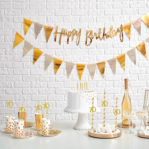 Labakita 70th Birthday Party Straw Decor - 70th Birthday Paper Straw Decor - 70th Birthday Striped Decorative Straws - Set of 24