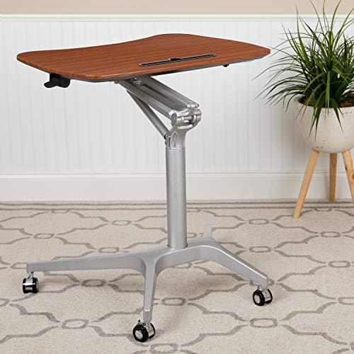 Flash Furniture Gia Mobile Sit-Down, Stand-Up Mahogany Computer Ergonomic Desk with 28.25''W Top (Adjustable Range 29'' - 41'')