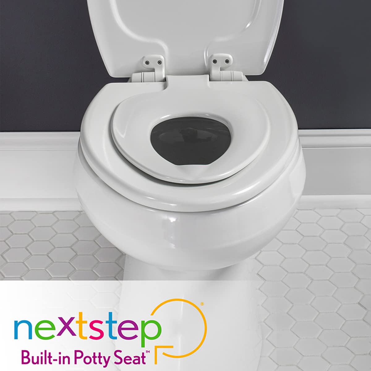 MAYFAIR 888SLOW 000 NextStep2 Toilet Seat with Built-In Potty Training Seat, Slow-Close, Removable that will Never Loosen, ROUND, White
