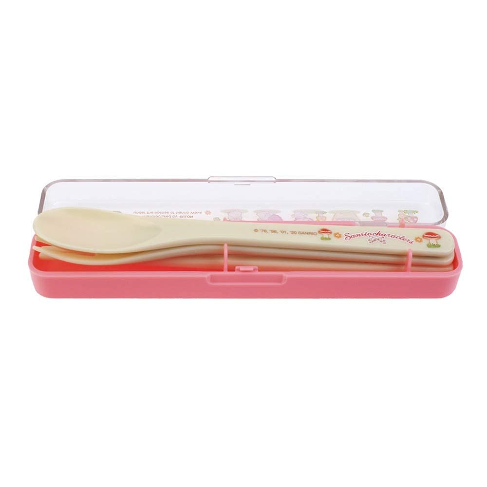 Kawaii Kitty Cat & Friends Mix Characters Trio Cutlery Set ABS-resin Fork Spoon Chopsticks In Case Box Portable Flatware 7.3"