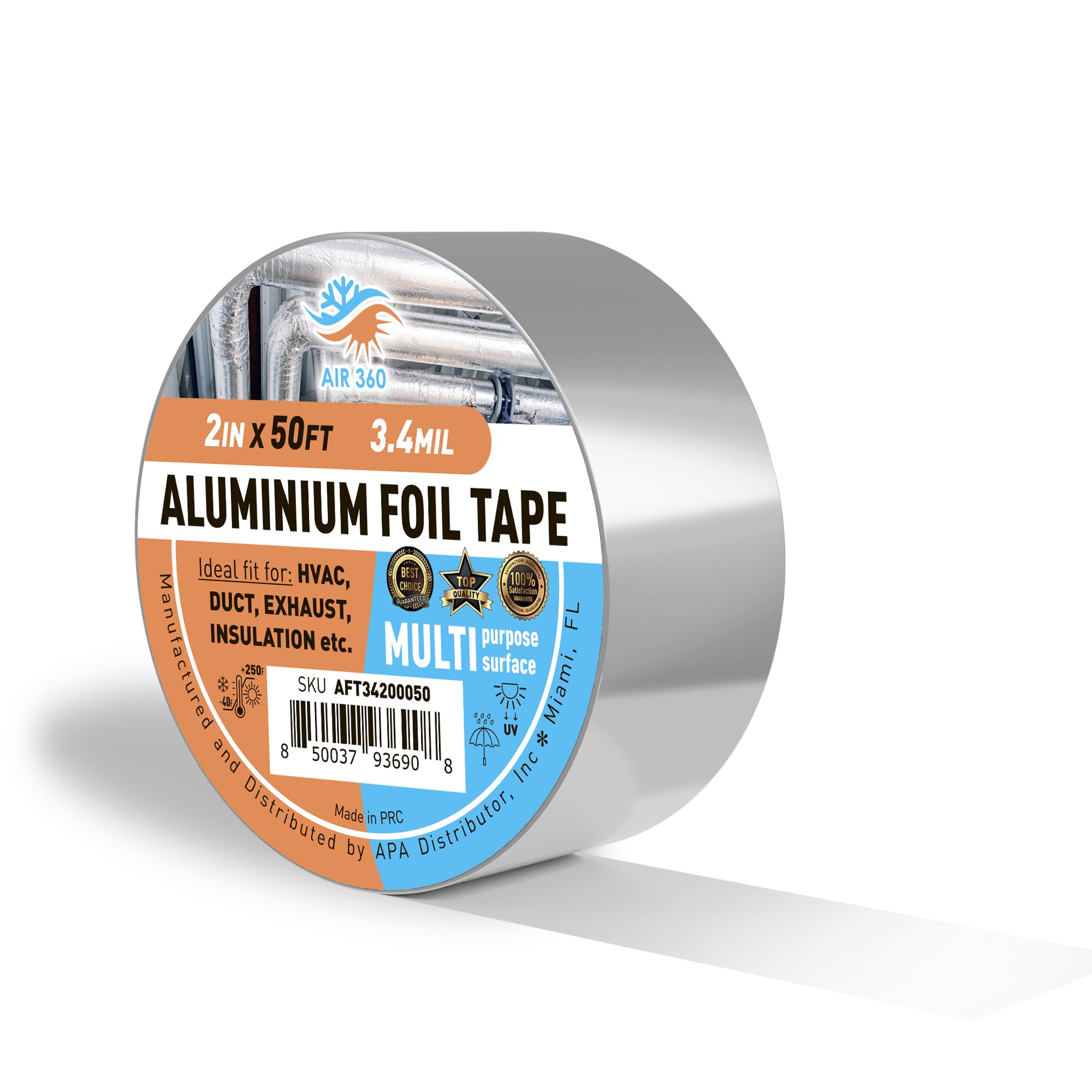 𝐏𝐫𝐢𝐦𝐞 𝐃𝐞𝐚𝐥: Aluminum 2" x 50 ft HVAC Weather Duct Tape, High Temp Waterproof Foil Tape for AC, Thick Fire Proof Cold Weather Metal Tape, Pipe Repair Heavy Duty Flex Duck Tape for Insulation
