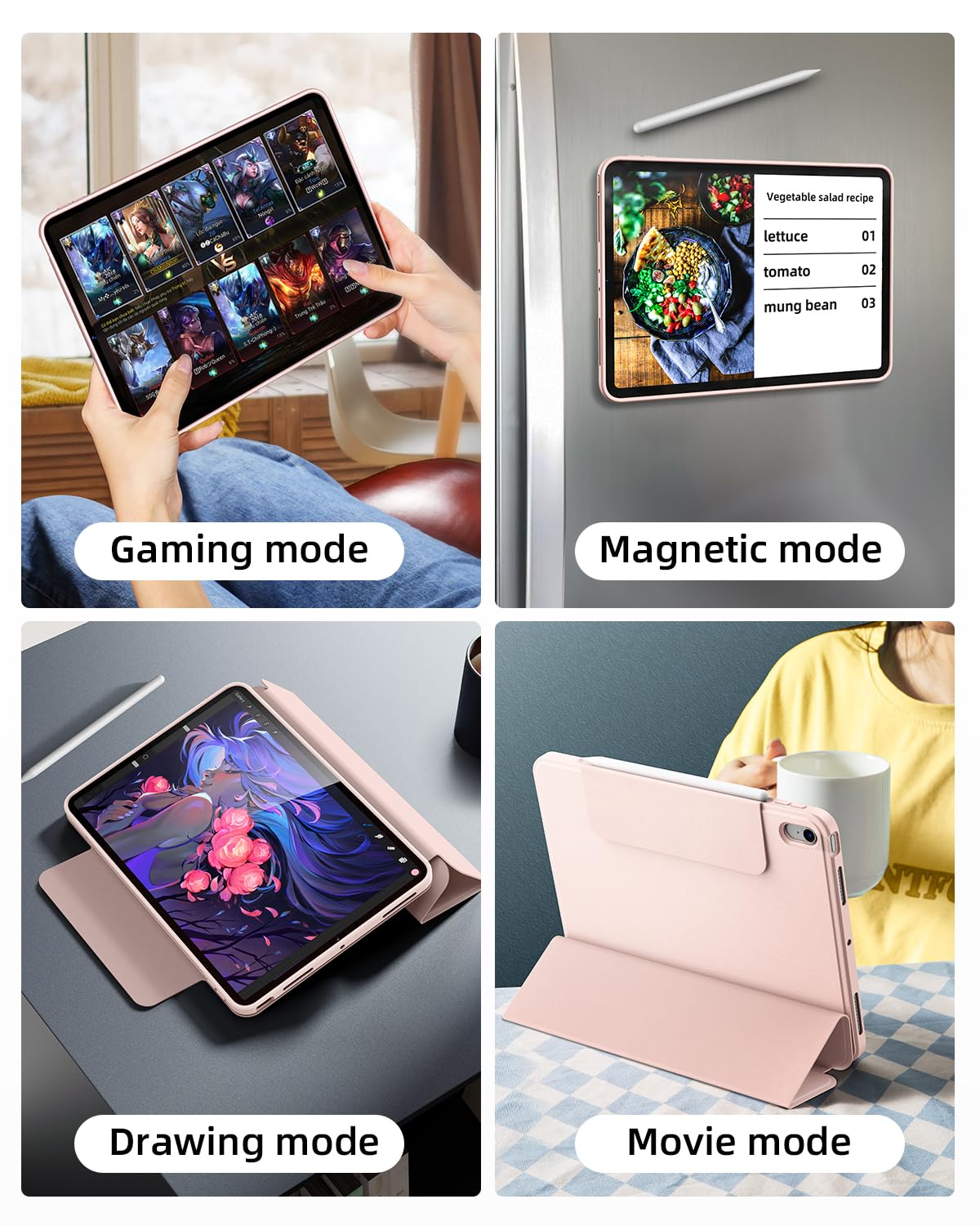 Marasone iPad Air 5th Generation Magnetic Case 2022 / iPad Air 4th 2020 Case 10.9 in Double-Layer Magnetic Folio Cover with Multiple Angles and Pencil Charging Support, Premium PU Leather(Pink)