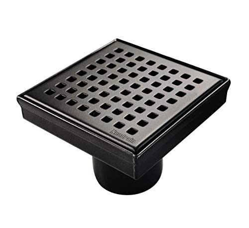Neodrain 4-Inch Square Shower Drain with Removable Quadrato Pattern Grate,Brushed 304 Stainless Steel Square Drain, with Watermark&CUPC Certified, Hair Strainer,Black