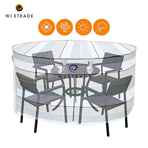 Patio Furniture Set Cover, 96"Diax32"H Round Waterproof UV Resistant Heavy Duty Cover Fits 5-7 Piece Large-Medium Dining Set, Striped