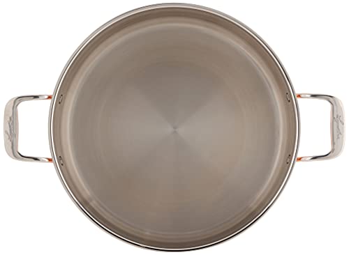 Lagostina Q5544764 Martellata Tri-ply Hammered Stainless Steel Copper Dishwasher Safe Oven Safe Stockpot / Casserolle Cookware, 5-Quart, Copper