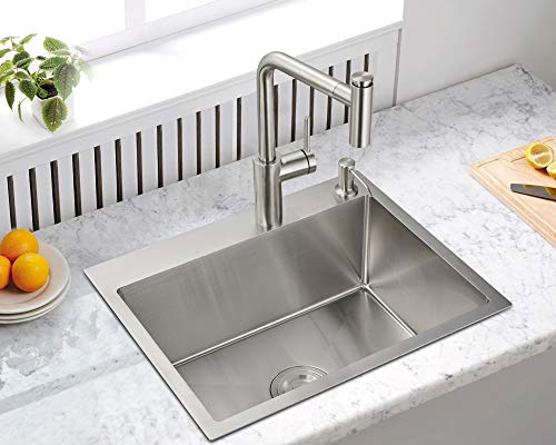 MENATT 20-inch Drop in Kitchen Sink, SUS304 Stainless Steel Top-Mount Handmade Kitchen rv Sink, Single Bowl Sink with Basket Strainer, 20"*16"*9" (Brushed)