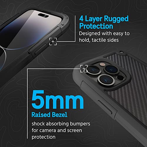 Pelican Shield Kevlar Series - iPhone 14 Pro Max Case 6.7" [Compatible with MagSafe] [21FT Military Grade Drop Protection] Magnetic Charging iPhone Case Cover with Belt Clip Holster Kickstand - Black