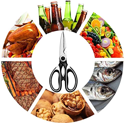Kitchen Shears Multi Purpose Strong Stainless Steel Kitchen Utility Scissors with Cover Poulry,Fish, Meat, Vegetables Herbs, Bones, Dishwasher Safe (Black)