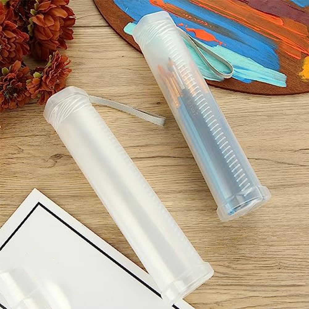 Lizusidtsy 4 Piece Extendable Plastic Paint Brush Case Clear Long Paint Brush Holder Tube Storage Pencil Container, Transparent
