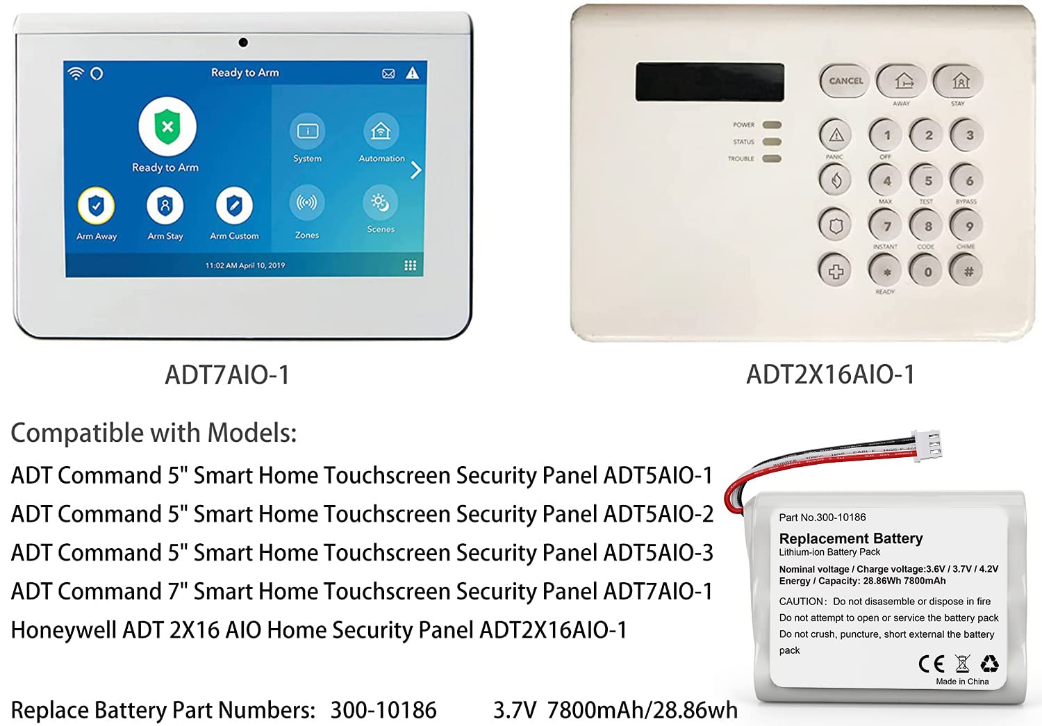 Loqdivr Replacement Battery 300-10186 for ADT Command Smart Security Panel ADT5AIO-1 | ADT5AIO-2 | ADT5AIO-3 | ADT7AIO-1 | Honeywell ADT2X16AIO-1| ADT2X16AIO-2, 3.6V/3.7V/4.2V