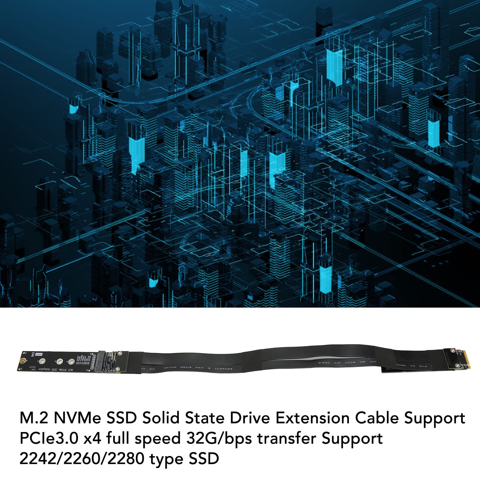 M.2 NVMe SSD Extension Cable, SSD Extension Cable Small Compact Easy Installation 32Gbps Transfer for Home (30cm)