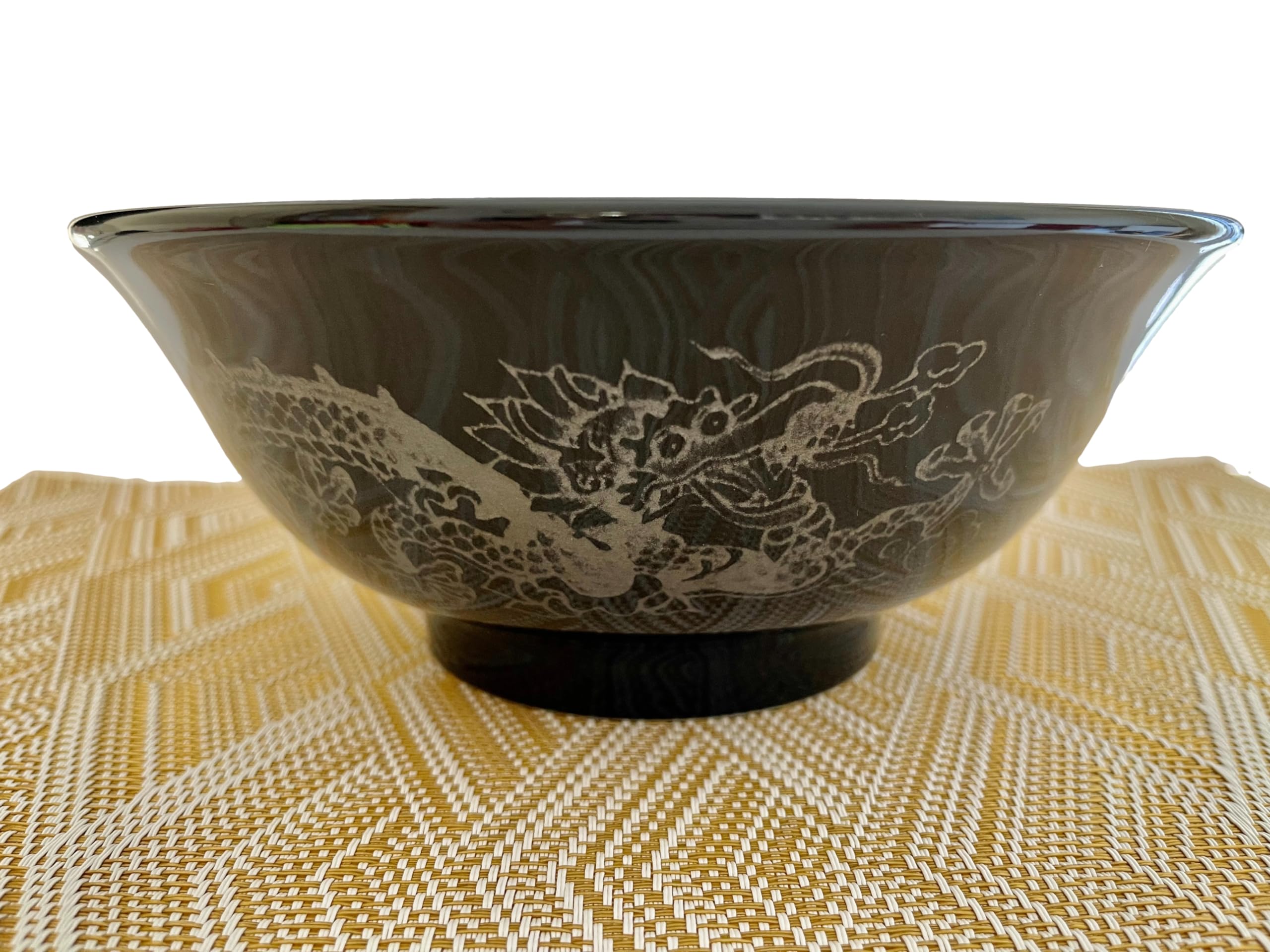 Japanese Black Glaze Silver Dragon 8.35 Inches Diameter Ramen Soup Ramen Noodle or Serving Bowl with Chopsticks