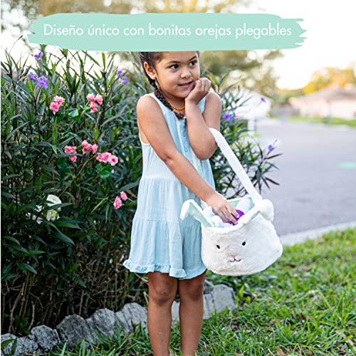 Homarden Easter Eggs Basket - Cute Green Bunny Baskets with Foldable Ears - Perfect for Girls & Boys Easter Egg Hunts - Easter Baskets for Kids