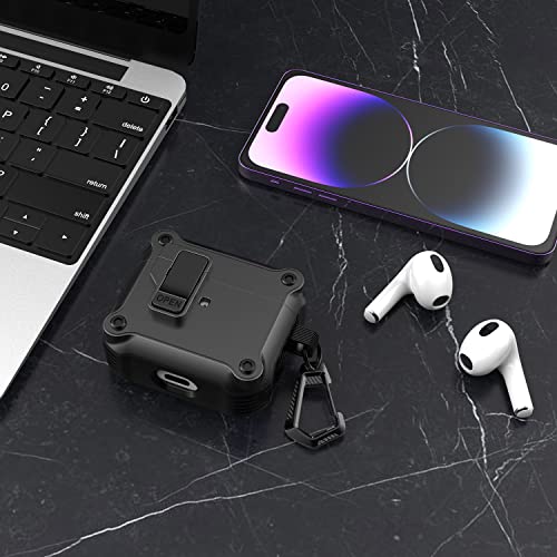 R-fun Airpods 3rd Generation Case with Automatic Secure Lock Clip, Hard Shell Full-Body Protective Airpods 3 Case 2021 for Women Men,Compatible with Apple Airpods 3rd Generation 2021,Black