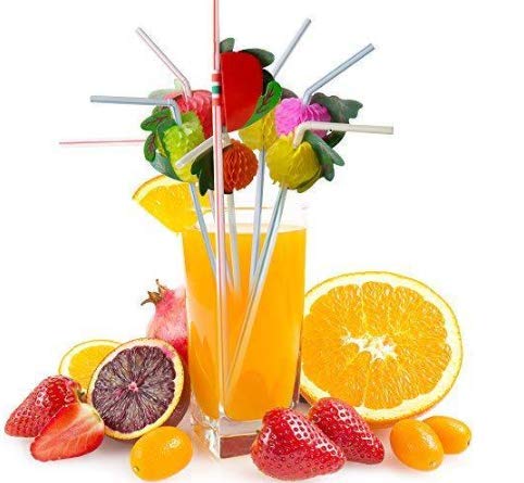 JQYXSS 50 PCS Disposable Cocktail Drinking Straws for Tropical Hawaiian Beach Cocktail Luau Birthday Party Decorations Supplies for Drinkware