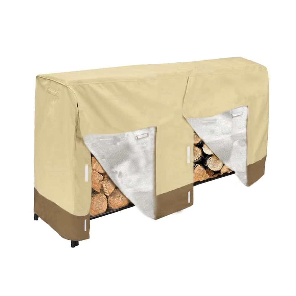 LLPUSLUO 8Ft 210D Outdoor Waterproof Firewood Racks Cover Oxford Wood Rack Cover Heavy Duty Log Rack Cover with Velcro (8FT, Brown)