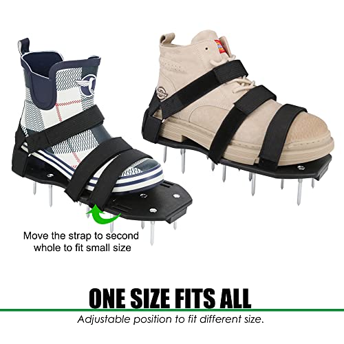 Lawn Aerator Shoes, Lawn Aerator with Hook & Loop Straps for Effectively Aerating Lawn Soil, FINDTICI One Size Fits All Free-Installation Heavy Duty Spiked Sandals Shoes for Yard Patio Garden, Black