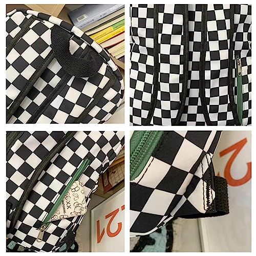 MININAI Cute Checkered Backpack Fit 15.6 Inch Laptop Checkerboard Light Academia Aesthetic Kawaii Preppy Y2k Backpack (Black,One Size)