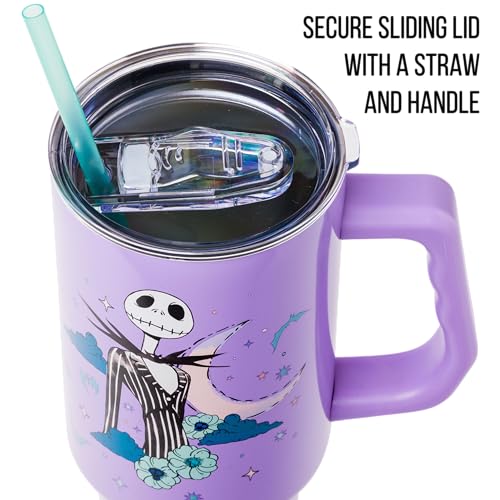 Silver Buffalo Disney Nightmare Before Christmas by Tim Burton Jack Skellington Stainless Steel Tumbler with Handle and Straw, Fits in Standard Cup Holder, 40 Ounces